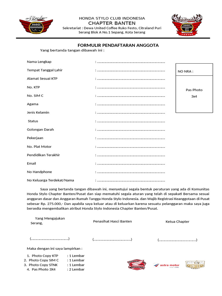 Formulir Pendaftaran Anggota | PDF