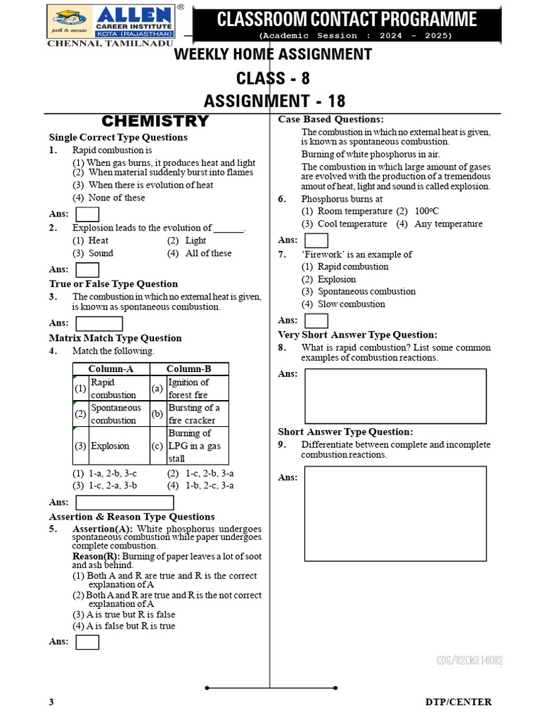 Chemistry Assignment: Combustion Types | PDF | Combustion | Explosion