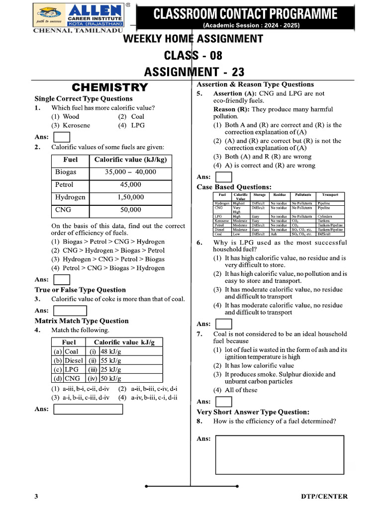 Week-23 - Class-08 - Home Assign - Chemistry | PDF
