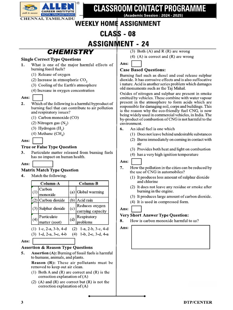 Week-24 - Class-08 - Home Assign - Chemistry | PDF