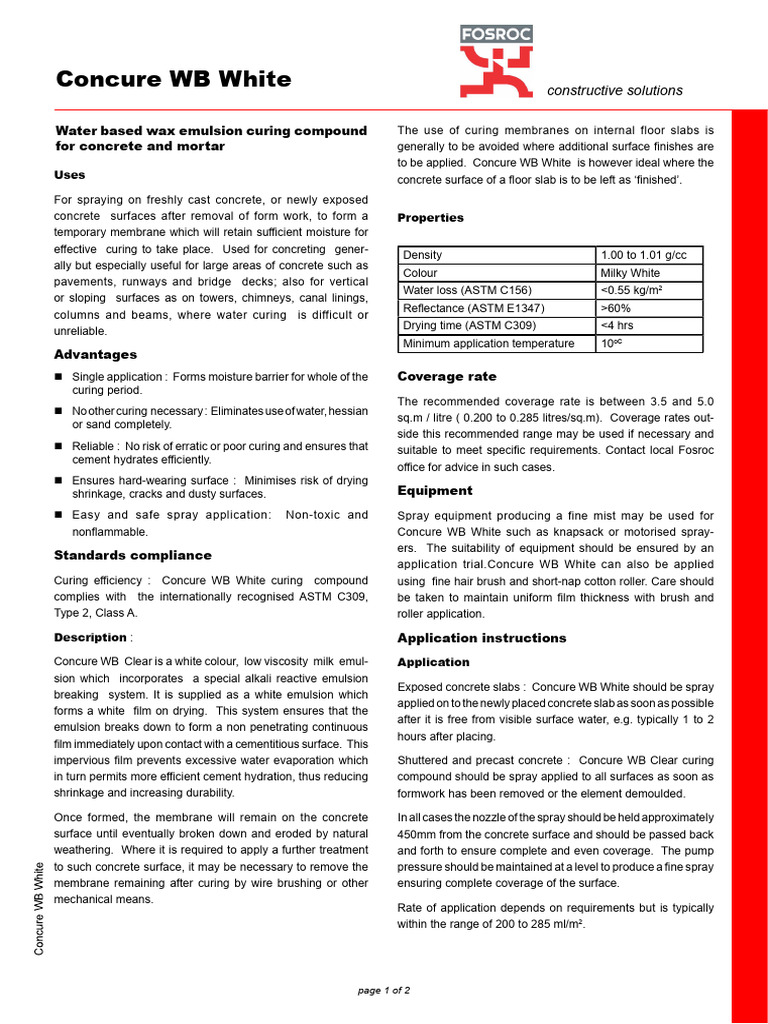 TDS Concure WB White India6 | PDF | Concrete | Composite Material