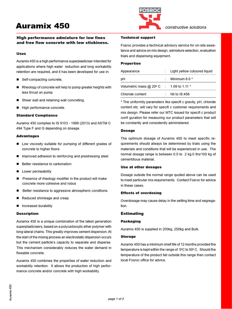 TDS-Auramix-450-India3 | PDF | Concrete | Materials