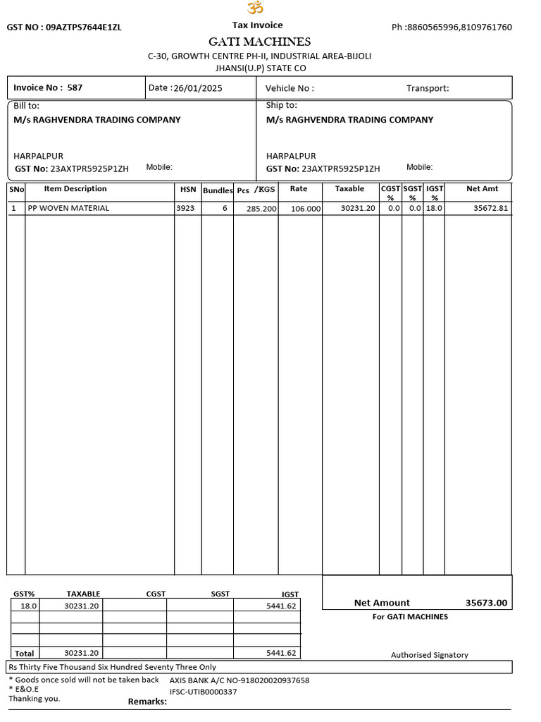 Gati Machines: Tax Invoice | PDF
