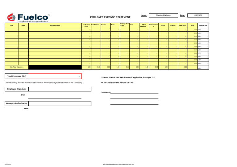 Employee Expense Statement Template | PDF | Expense