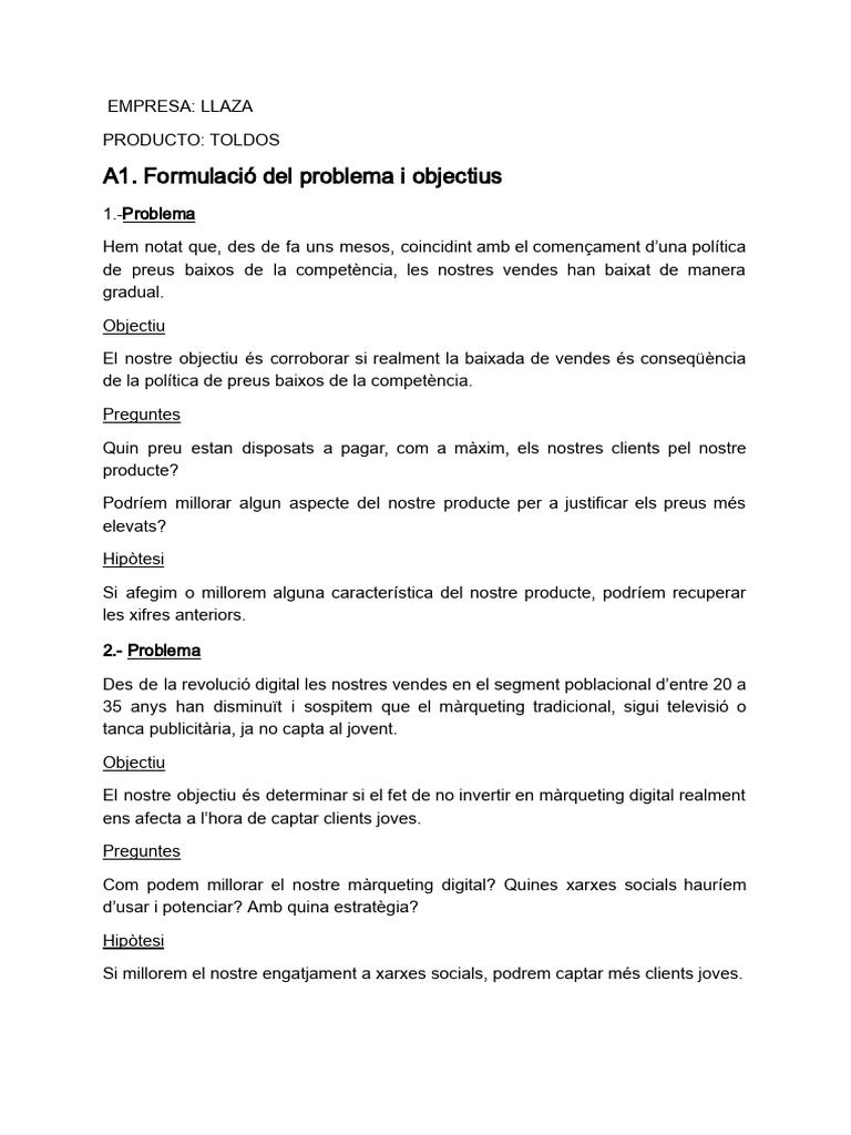 A1. Formulació del problema i objectius (1) | PDF