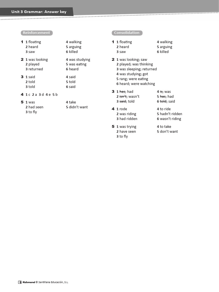 Unit 3 Grammar Answer Key | PDF | Fairy Tales | Folklore