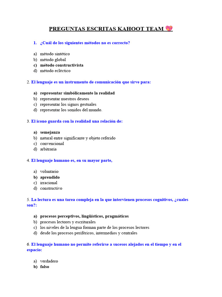 PREGUNTAS ESCRITAS KAHOOT | PDF | Fonología | Palabra
