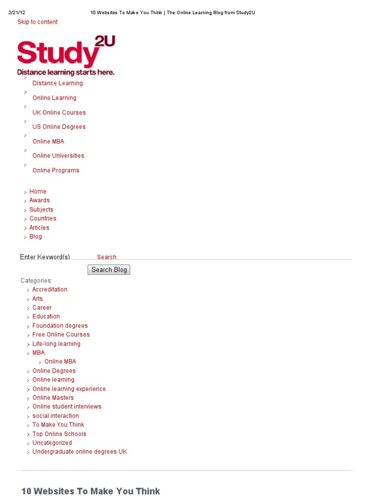 10 Websites To Make You Think - The Online Learning Blog From Study2U ...