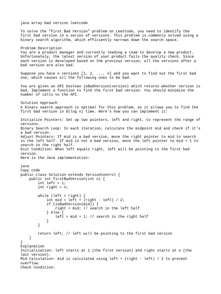 Java Bad version problem | PDF | Pointer (Computer Programming ... Java Bad version problem | PDF | Pointer (Computer Programming ...
