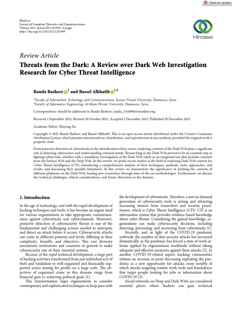 Dark Web Investigation for Cyber Threats | PDF | Computer Security ...