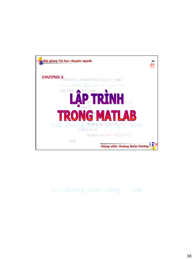 Matlab Hoang Xuan Duong 2 Matlab Ly Thuyet Lap Trinh Ham Toan Hoc | PDF