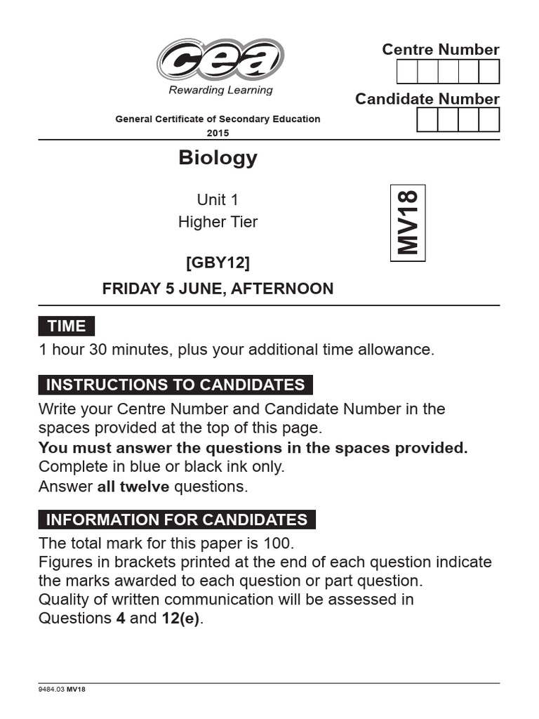 GCSE BIOL Past Papers Mark Schemes Modified MayJune Series 2015 16690 ...
