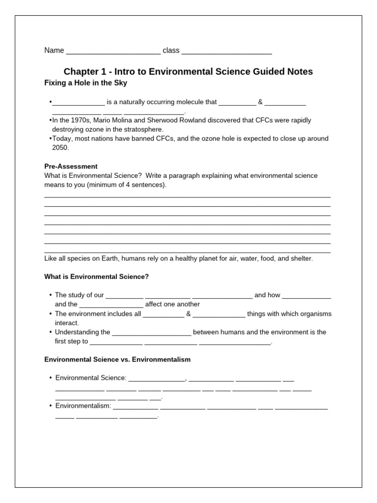 Chapter 1 Intro To Environmental Science Guided Notes | PDF | Ozone ...