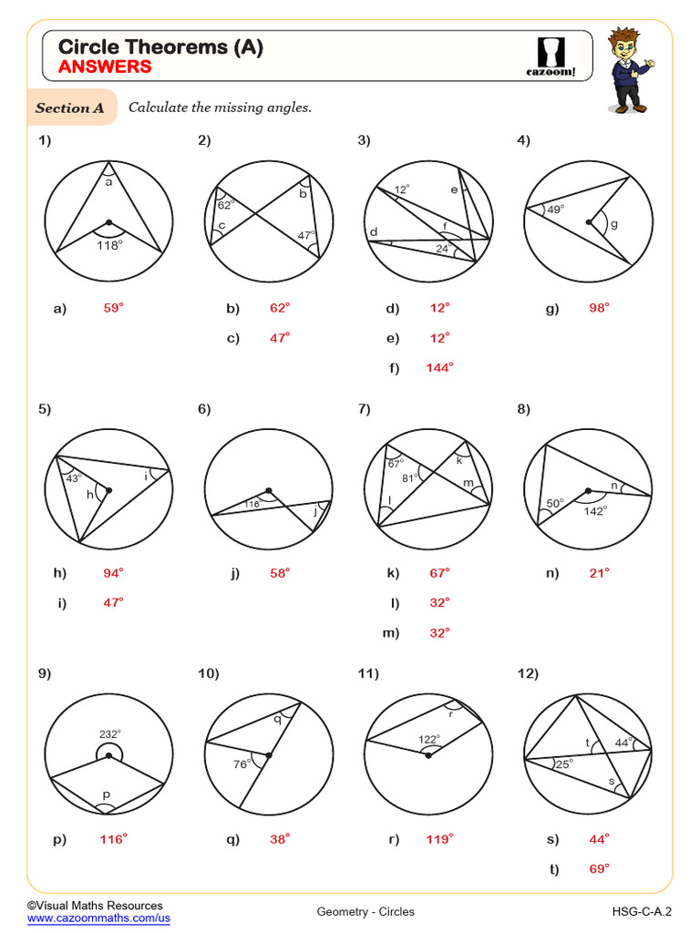 Cazoom Math. Circles. Circle Theorems (A) - Answers | PDF | Triangle Geometry | Geometry