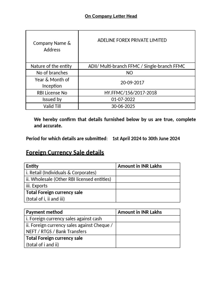 Declaration MoneyChanger | PDF | Reserve Bank Of India | Currency