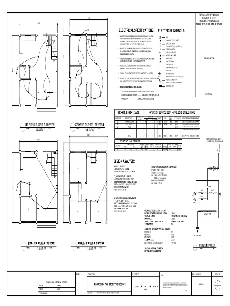 Electrical Plan for Two-Storey Residence | PDF | Mains Electricity | Volt