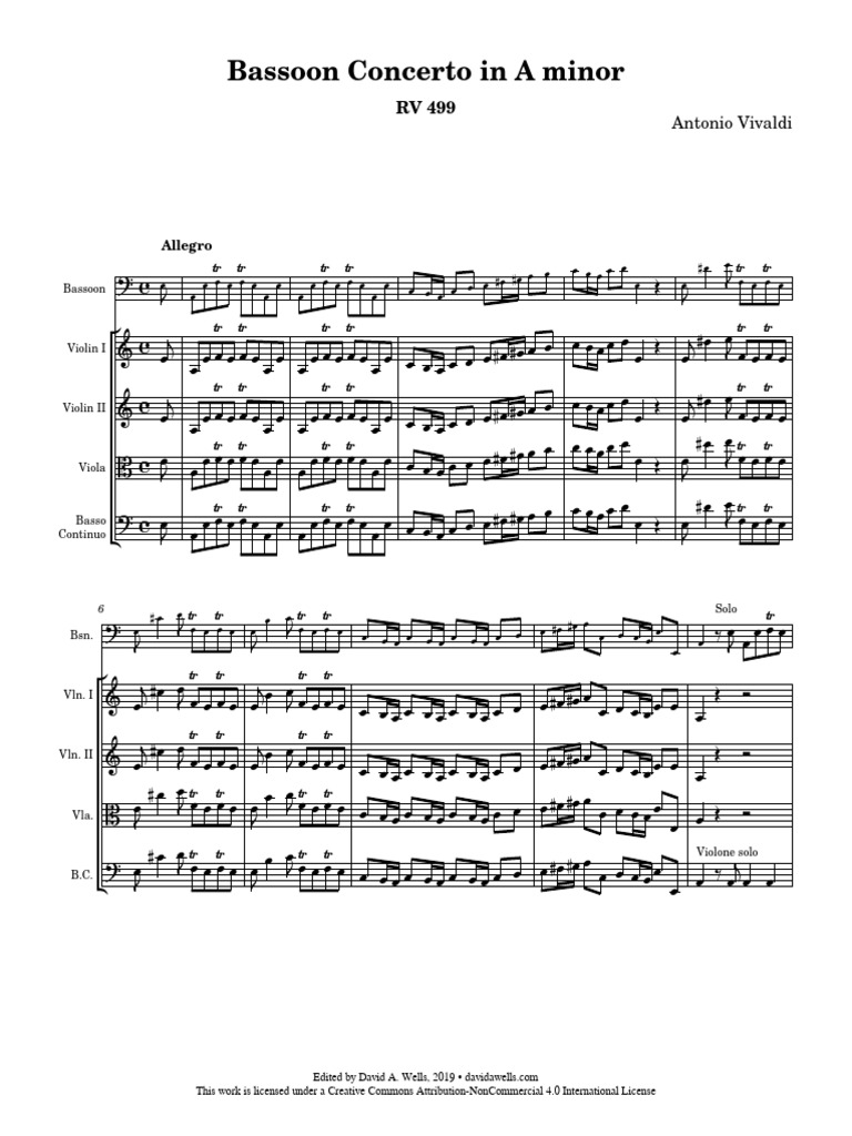 Bassoon Concerto in A - Minor, RV - 499 | PDF | Concerto | Classical Compositions