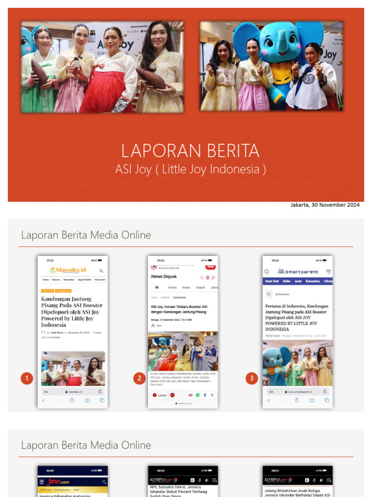 Laporan Berita Media Online Presscon ASI Joy - 30112024 | PDF