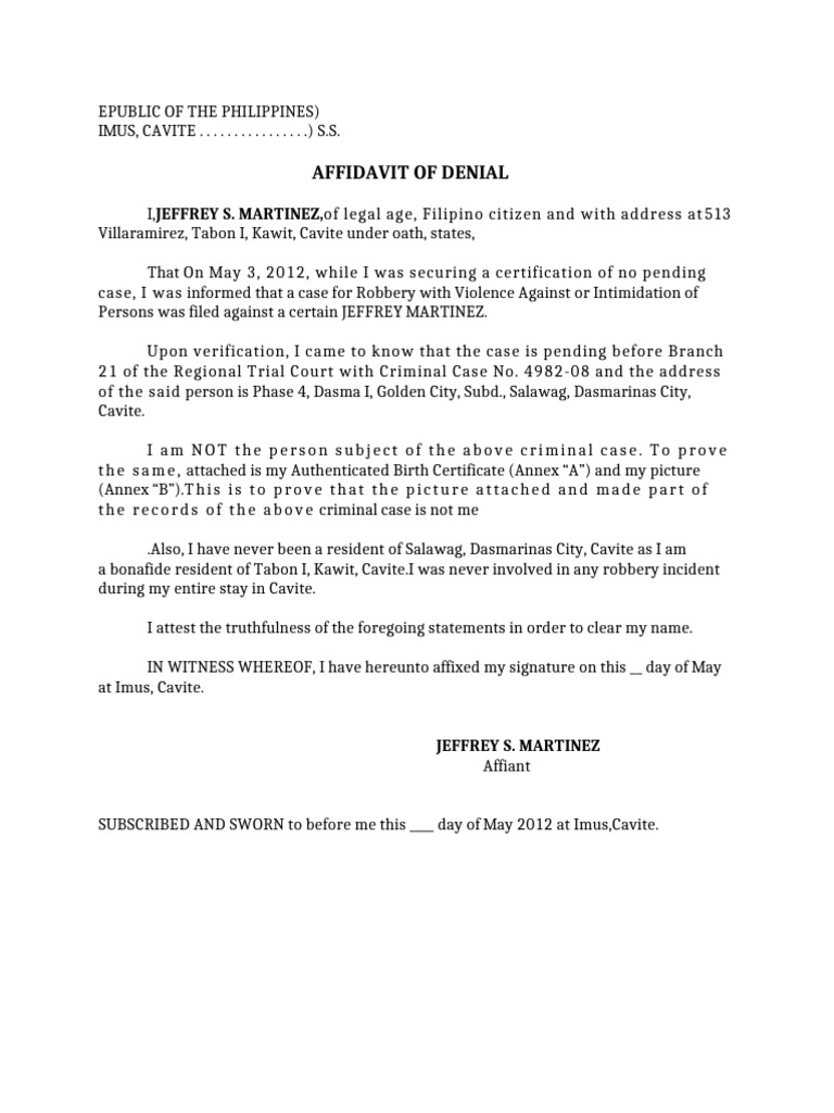 affidavit of denial | PDF