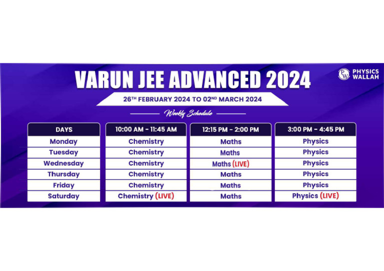 Weekly Schedule - From 26th February 2024 To 02nd March 2024 | PDF