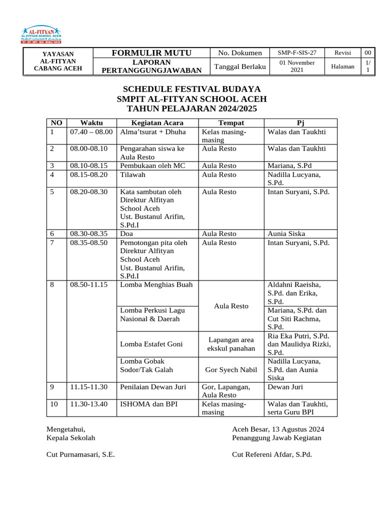 Panitia & Schedule Festival Budaya 2024 | PDF