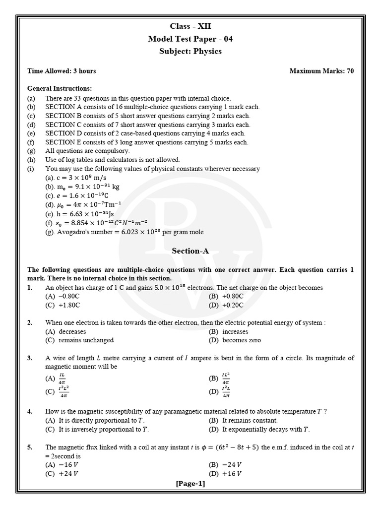 Class 12th Model Paper 04 Test Papers (Physics) PDF | PDF | P–N ...