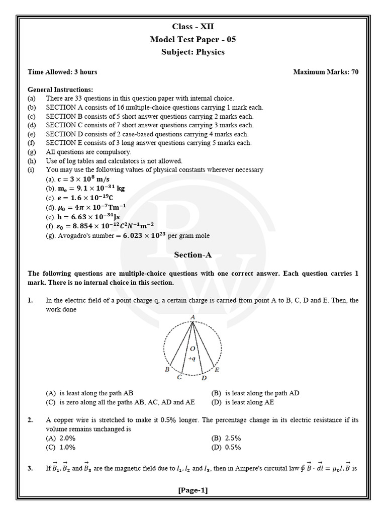 Class 12th Model Paper 05 Test Papers (Physics) PDF | PDF | P–N ...