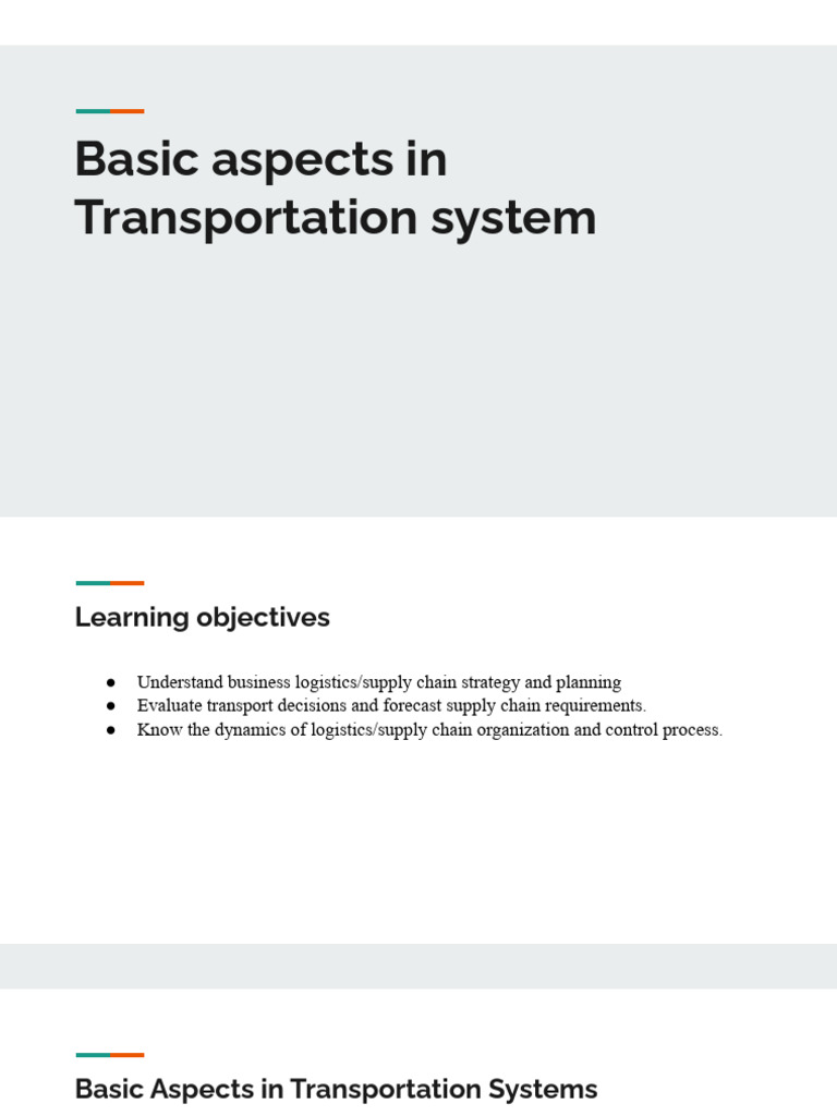 Basic Aspects in Transportation Sytem 11 | PDF | Logistics | Transport