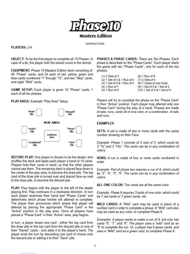 Manual Fundex Games Phase 10 Masters Edition in Tin | PDF | Card Games ...
