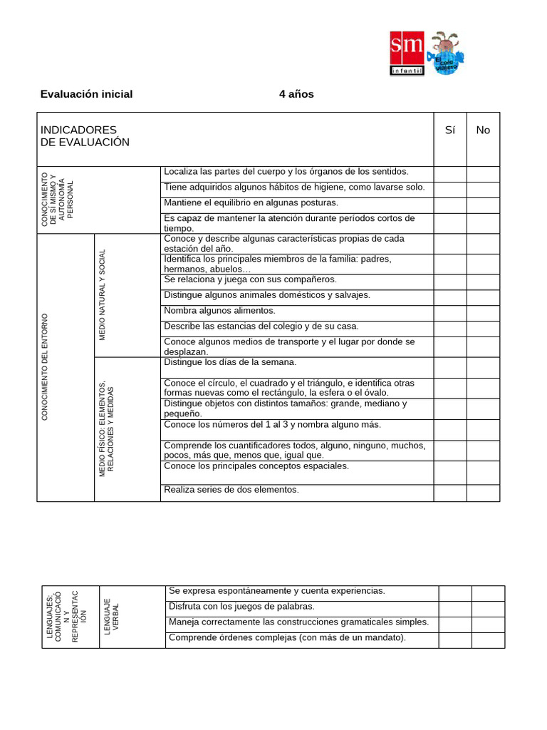 Evaluación de Desarrollo Infantil 4 Años | PDF