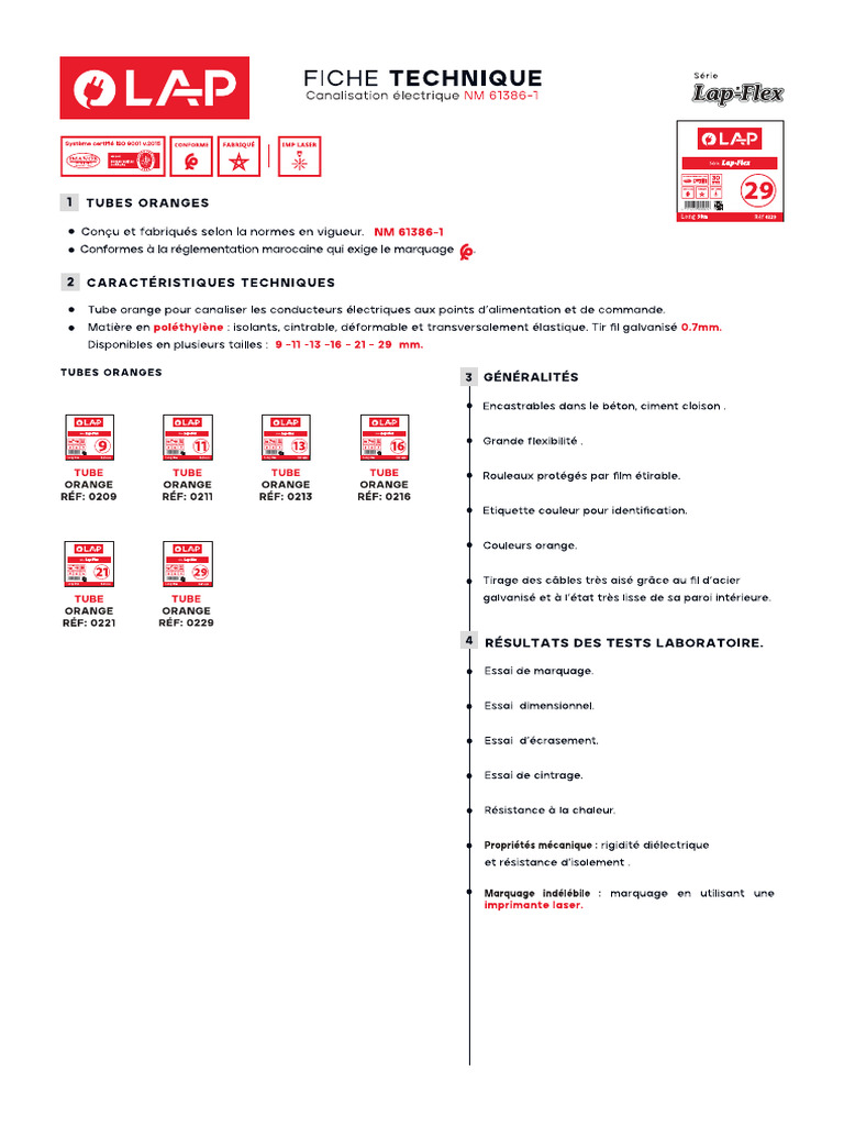 Fiche Technique Lap Flex Canalisation Electrique NM 61386 1 | PDF