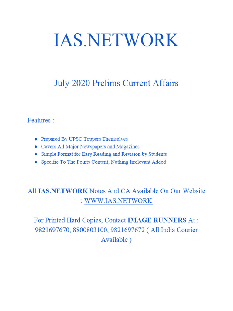 Work July 2020 Prelims Current Affairs | PDF | Mars