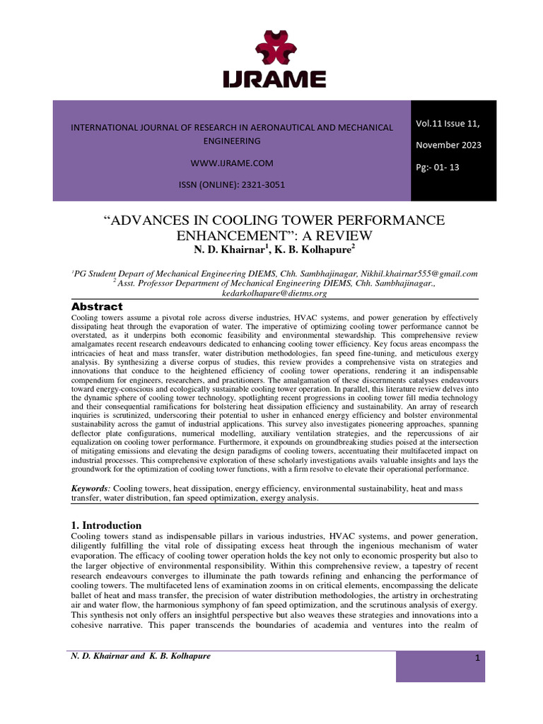 Advances in Cooling Tower Performance e | PDF | Heat Transfer | Exergy