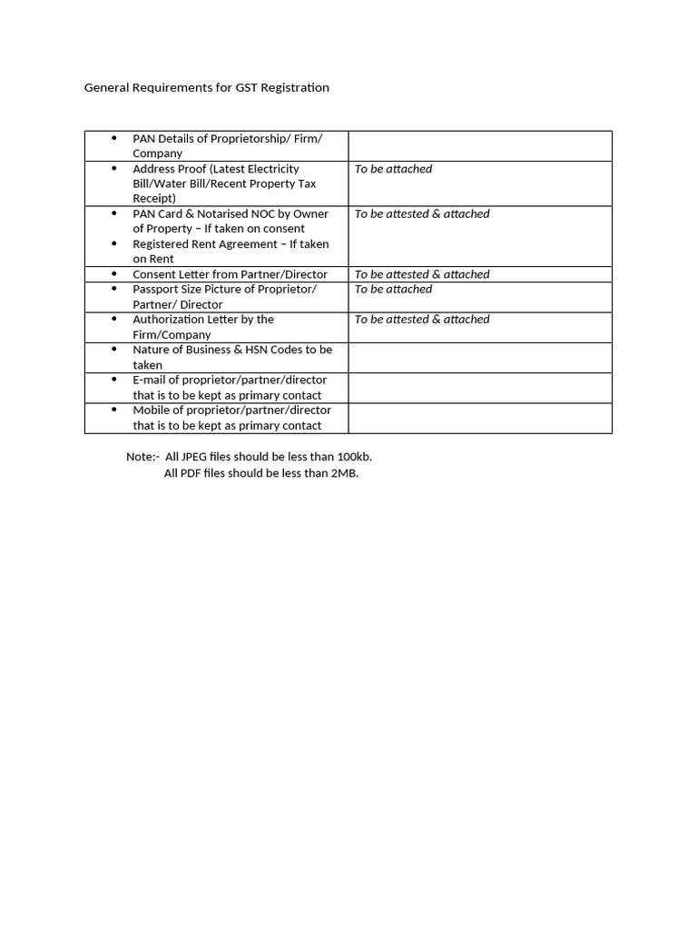 GST Registration Document Requirements | PDF