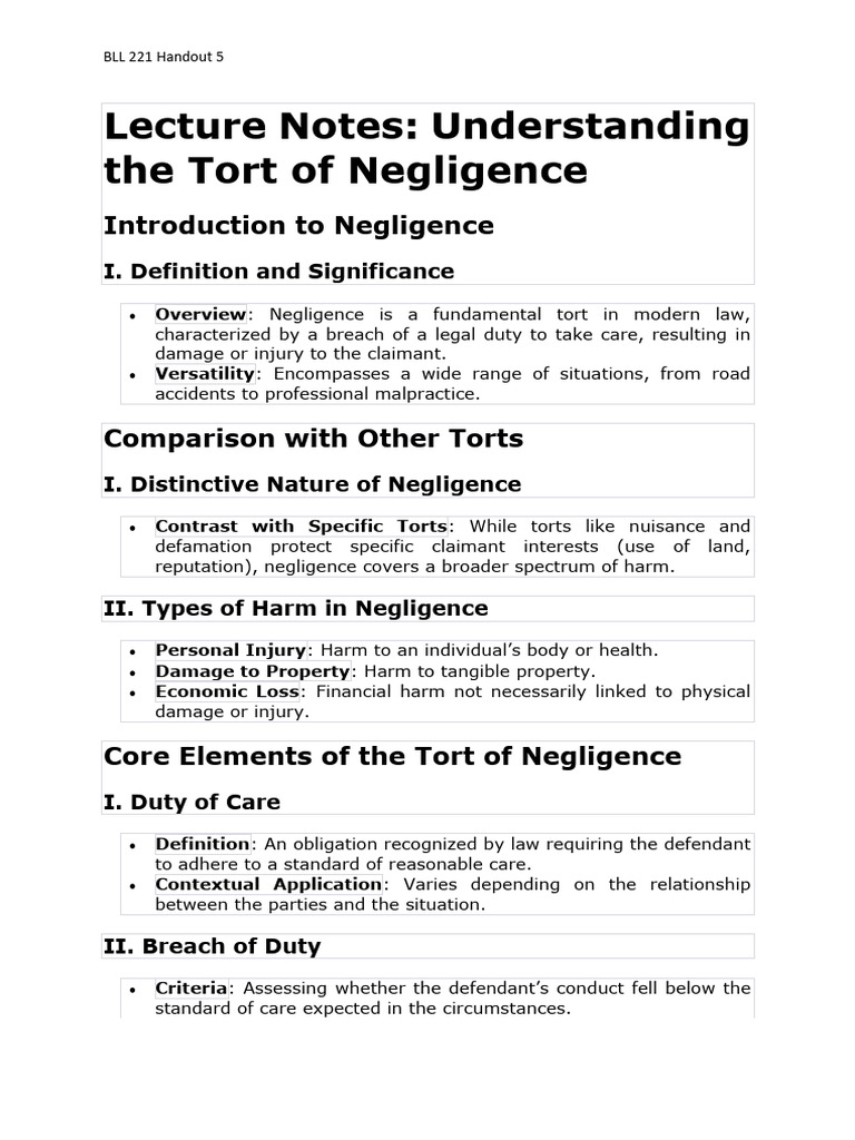 BLL 221 Handout 5 - Understanding The Tort of Negligence | PDF ...