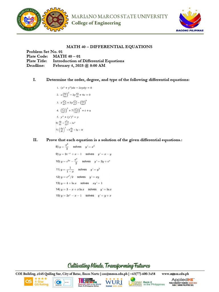 Differential Equations Problem Set | PDF