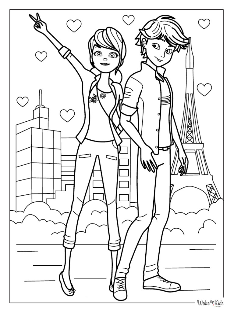 Miraculous Marinette and Adrien Coloring Page Letter | PDF