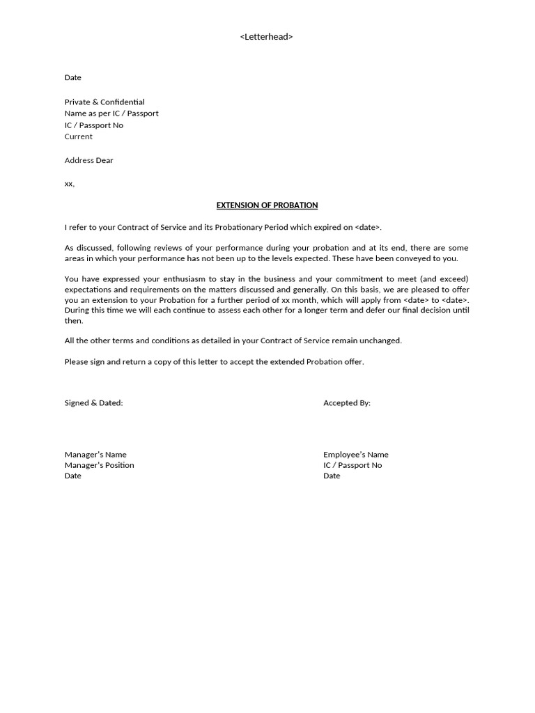 Extension of Probation Letter Template | PDF