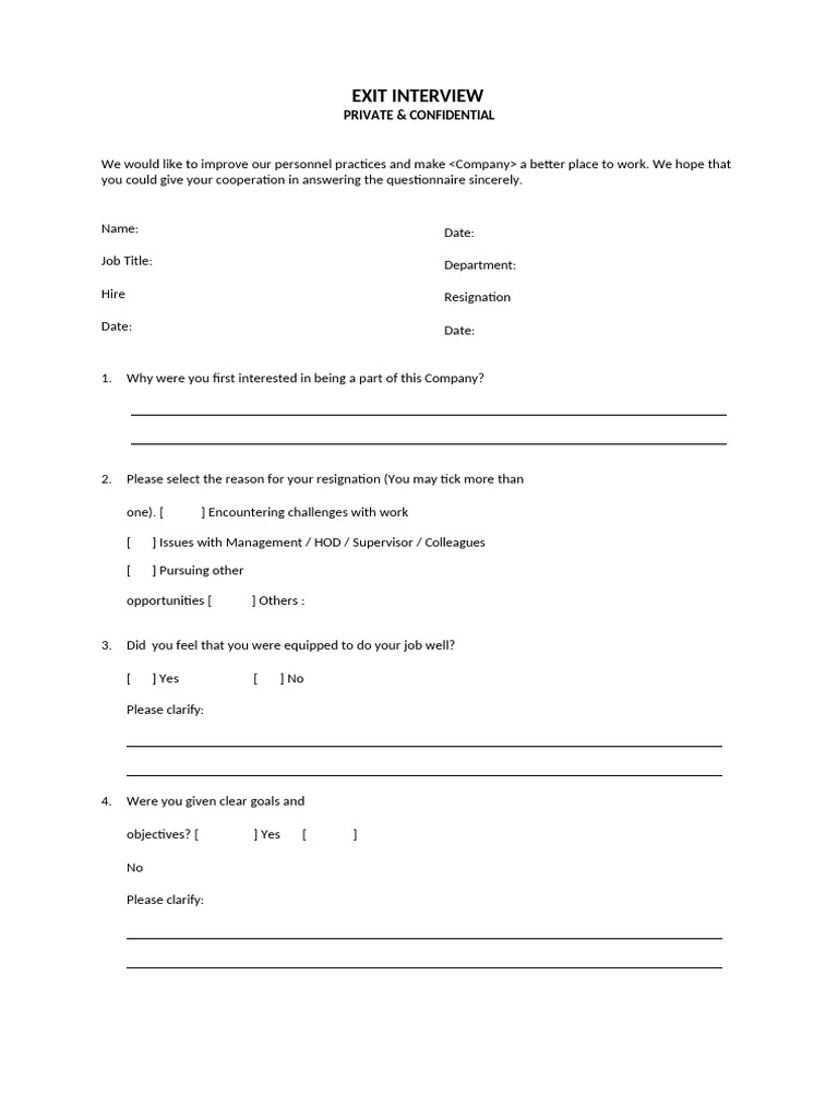 Exit Interview Form Template | PDF