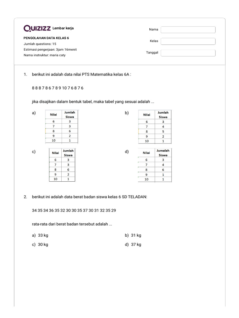 PENGOLAHAN DATA KELAS 6 - Tasya | PDF