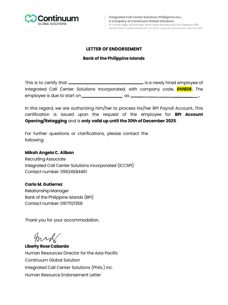 BPI Endorsement Letter - 2025 | PDF
