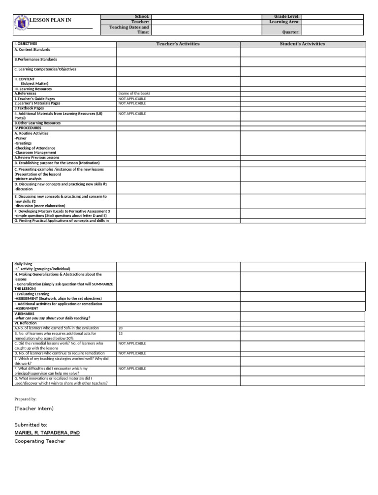 New Lesson Plan Format K To 12 | PDF | Teachers | Lesson Plan