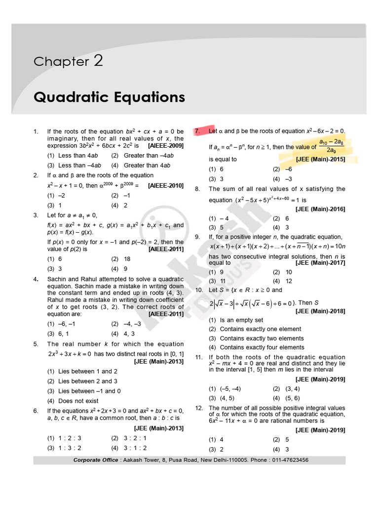 M Ch-02 Quadratic Equations | PDF | Quadratic Equation | Zero Of A Function