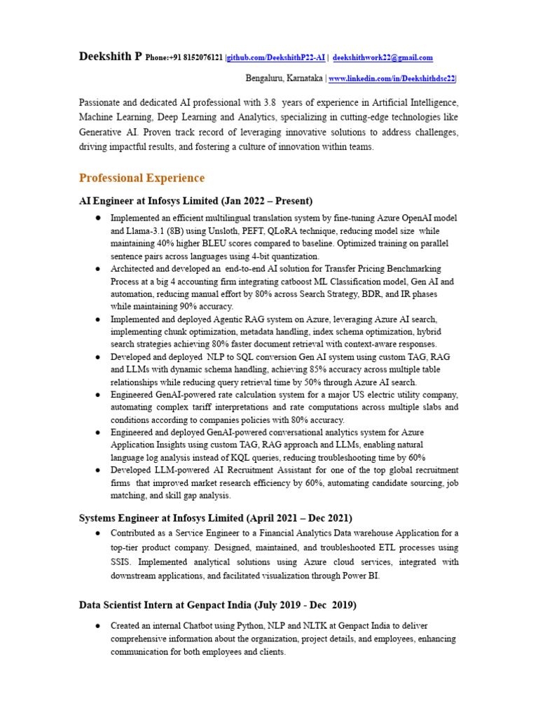 Deeskhith Resume AI ML GenAI | PDF | Artificial Intelligence ...