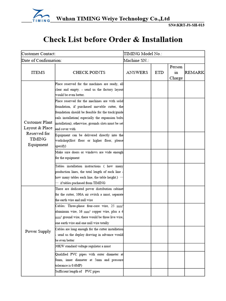 Check List Before Order & Installation | PDF | Textiles | Pipe (Fluid ...