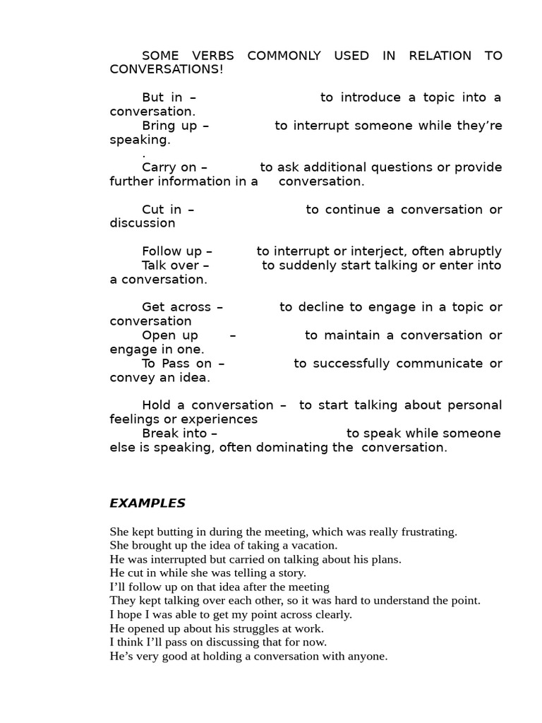 Common Verbs for Conversations | PDF