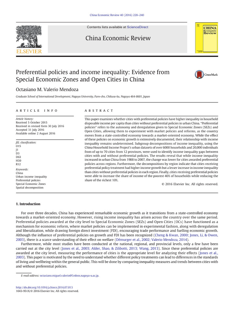 Preferential Policies and Income Inequality - Evidence From Special ...