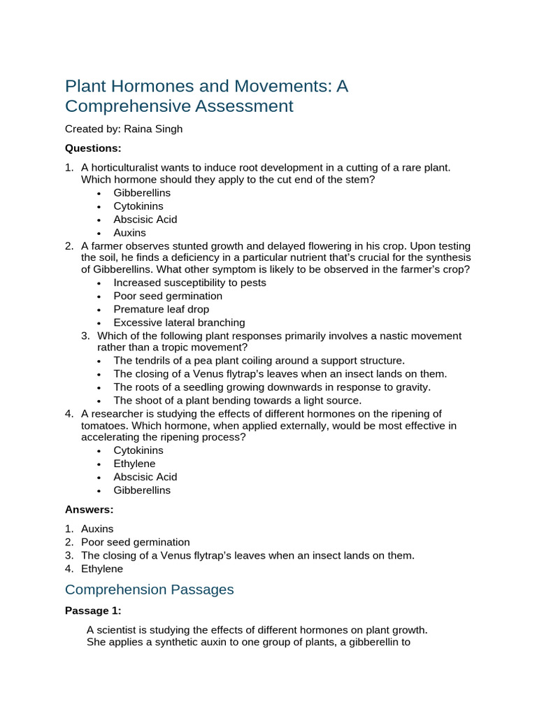 Plant Hormones and Movements | PDF | Plant Hormone | Auxin