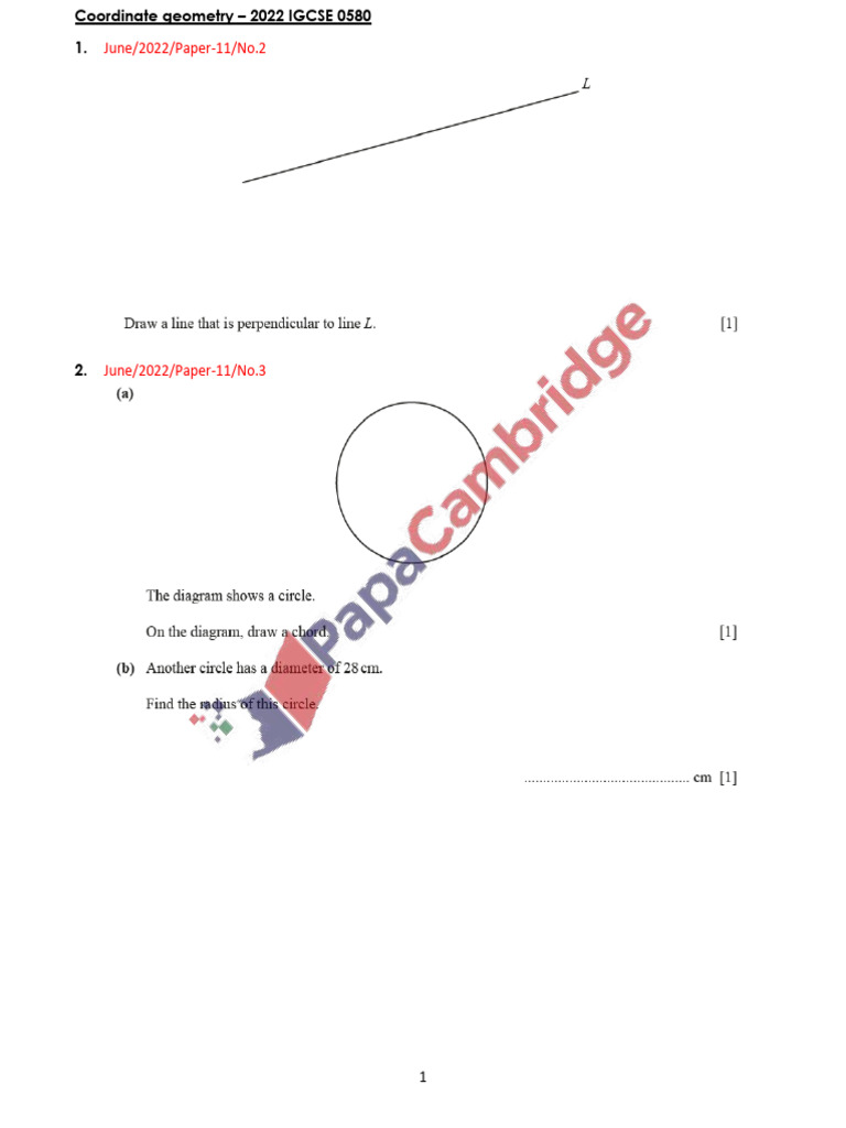 2022 Coordinate Geometry IGCSE 0580 | PDF