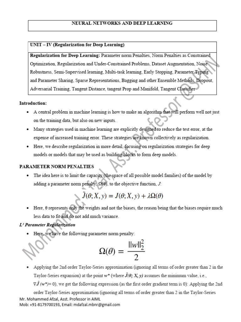 NN&DL Unit-IV Regularization For Deep Learning | PDF | Eigenvalues And ...